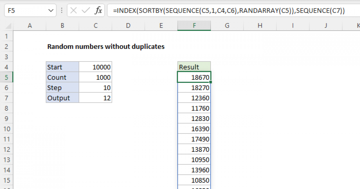 Random Numbers Without Duplicates Excel Formula Exceljet